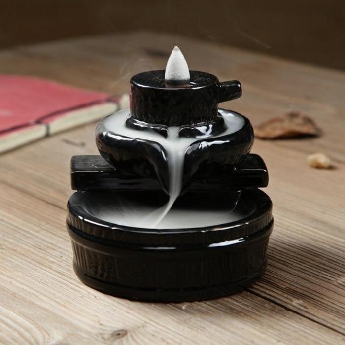 Rückfluss- Räucherkegelhalter, Räucherschale Fässchen schwarz